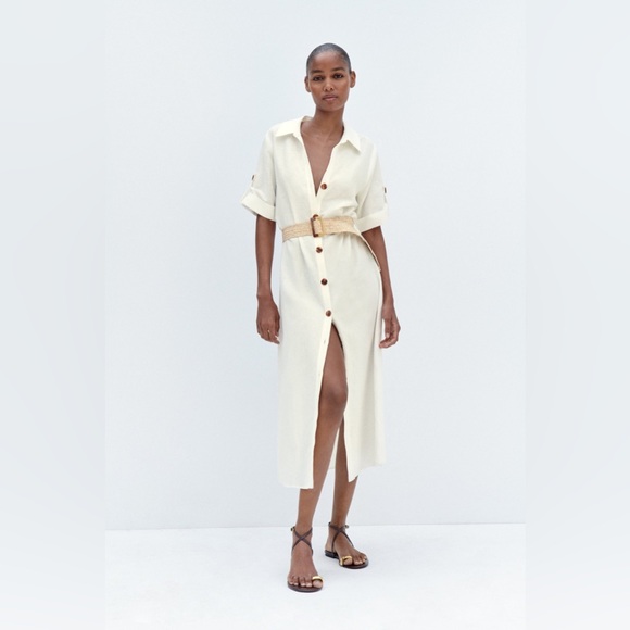 Zara | Dresses | Nwt Zara Linen Blend Shirt Dress With Belt | Poshmark